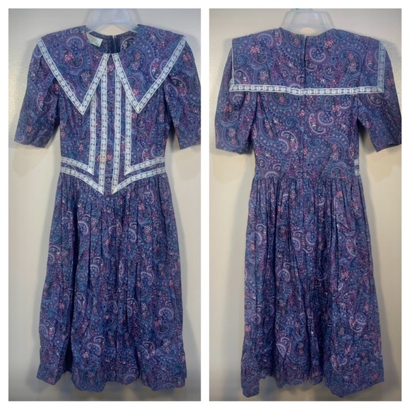 Gunne Sax | Dresses | Gunne Sax Vtg 8s Tea Dress Lace Paisley Prairie ...